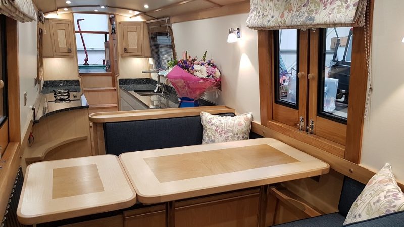 Extended dinette - close up - Aqua Narrow Boats